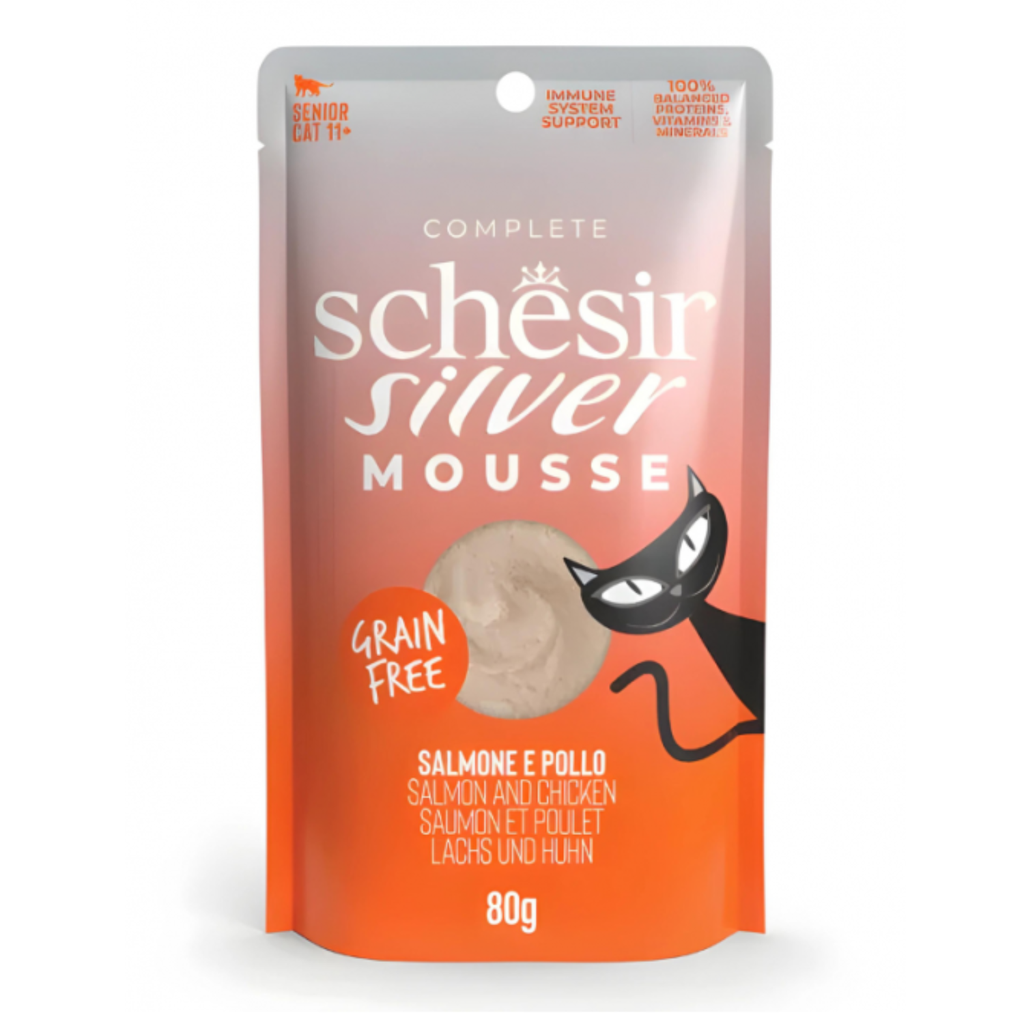 Schesir Silver Mousse Senior Cat - Salmon And Chicken 80g (Min Order- 12 Pouch) | SMBG B2B Website